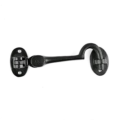 Renovators Supply Manufacturing Door Latch Lock 4.5 in. Black Wrought Iron Swivel Style Hook and Eye Latch for Door with Mounting Hardware