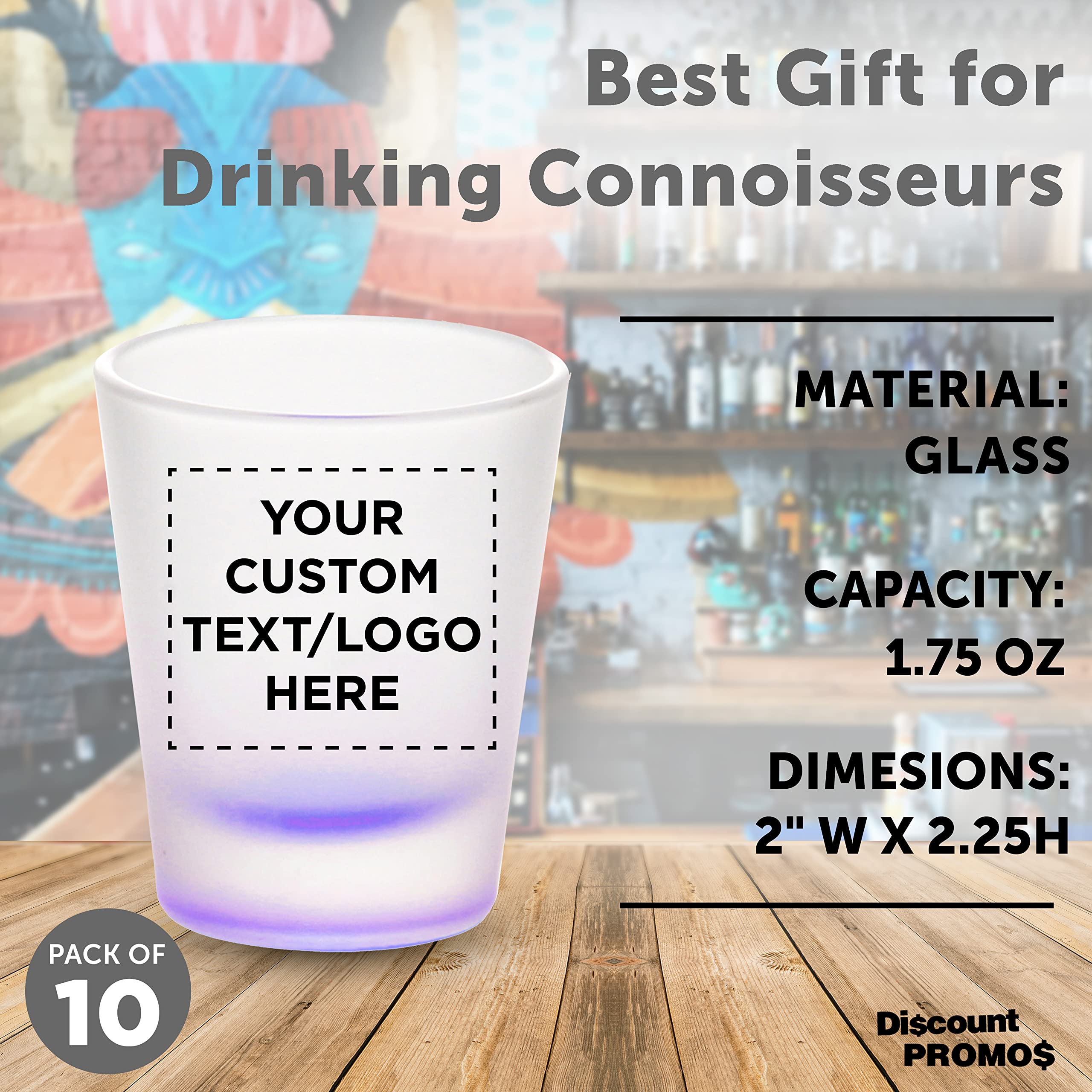 Custom Frosted Glass Shot Glasses 1.75 oz. Set of 10, Personalized Bulk Pack - Great for Weddings, Birthdays, Parties, Indoor & Outdoor Events - Blue