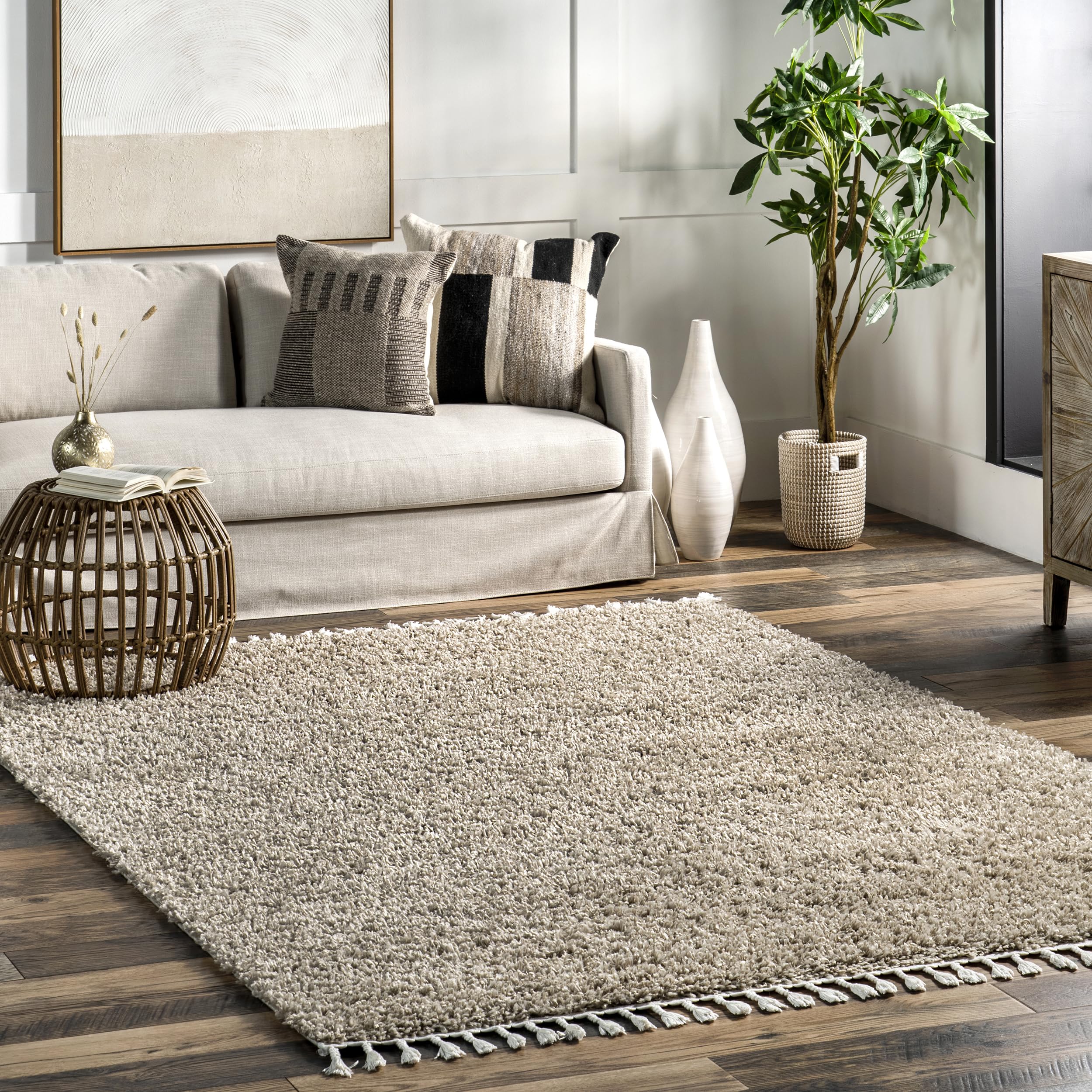 nuLOOM Neva Modern Tasseled Shag Area Rug, 8x11, Beige