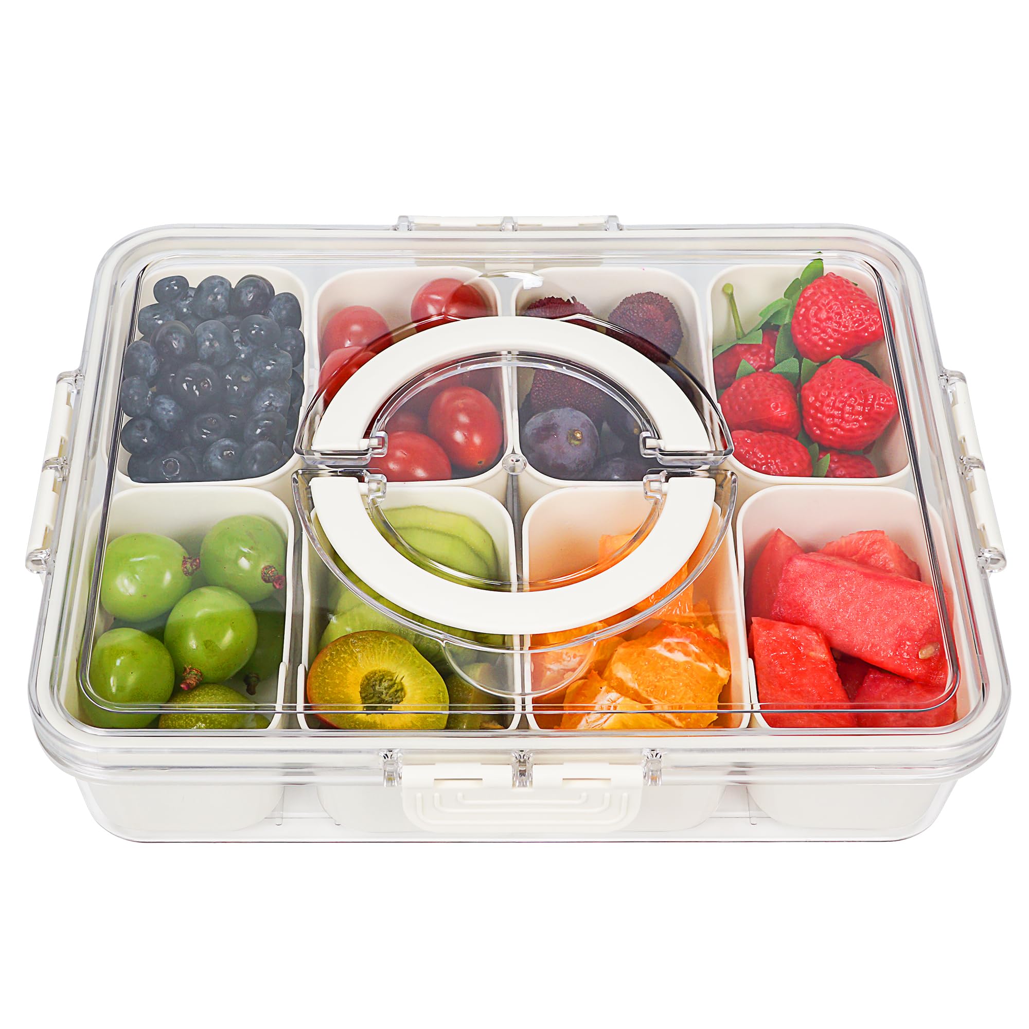 Divided Veggie Tray with Lid and Handle,Compartment Serving Tray with Dividers,Clear Storage Organizer for Candy, Veggie, Fruits, Nuts& Spices, Portable Snack Container for Entertaining Party, Picnic