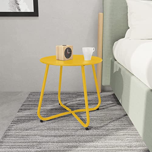 Grand patio E-Coated Steel Side Table, Weather- Resistant Outdoor 18β Round End Table Accent Table for Bistro Balcony Apartment, Yellow
