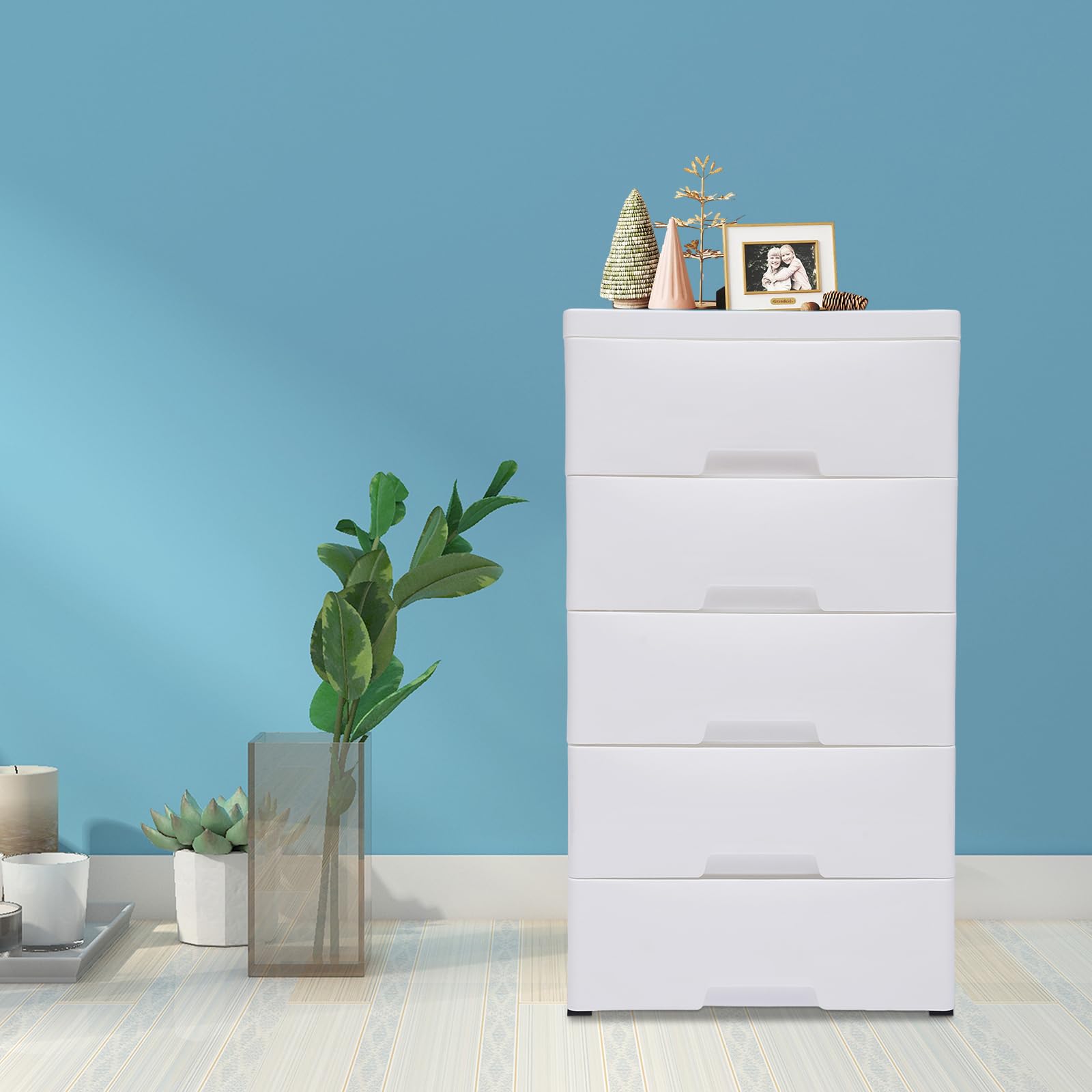 Fermoirper Storage Drawers 5 Drawer Storage Organizer 17.72 * 11.81 * 33.07in Plastic Drawers Stackable Clothes Drawer Plastic Dressers With Drawers Vertical Storage Tower(White)