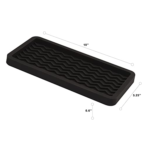 HomeBee Silicone Kitchen Bath Vanity Organizer Tray, Non-Slip Multipurpose Sink Caddy | Dish Sponge, Brush, Soap Dispenser Bottle Holder | Dishwasher Safe Rubber Counter Mat (10 x 5.25 Inch β Black)