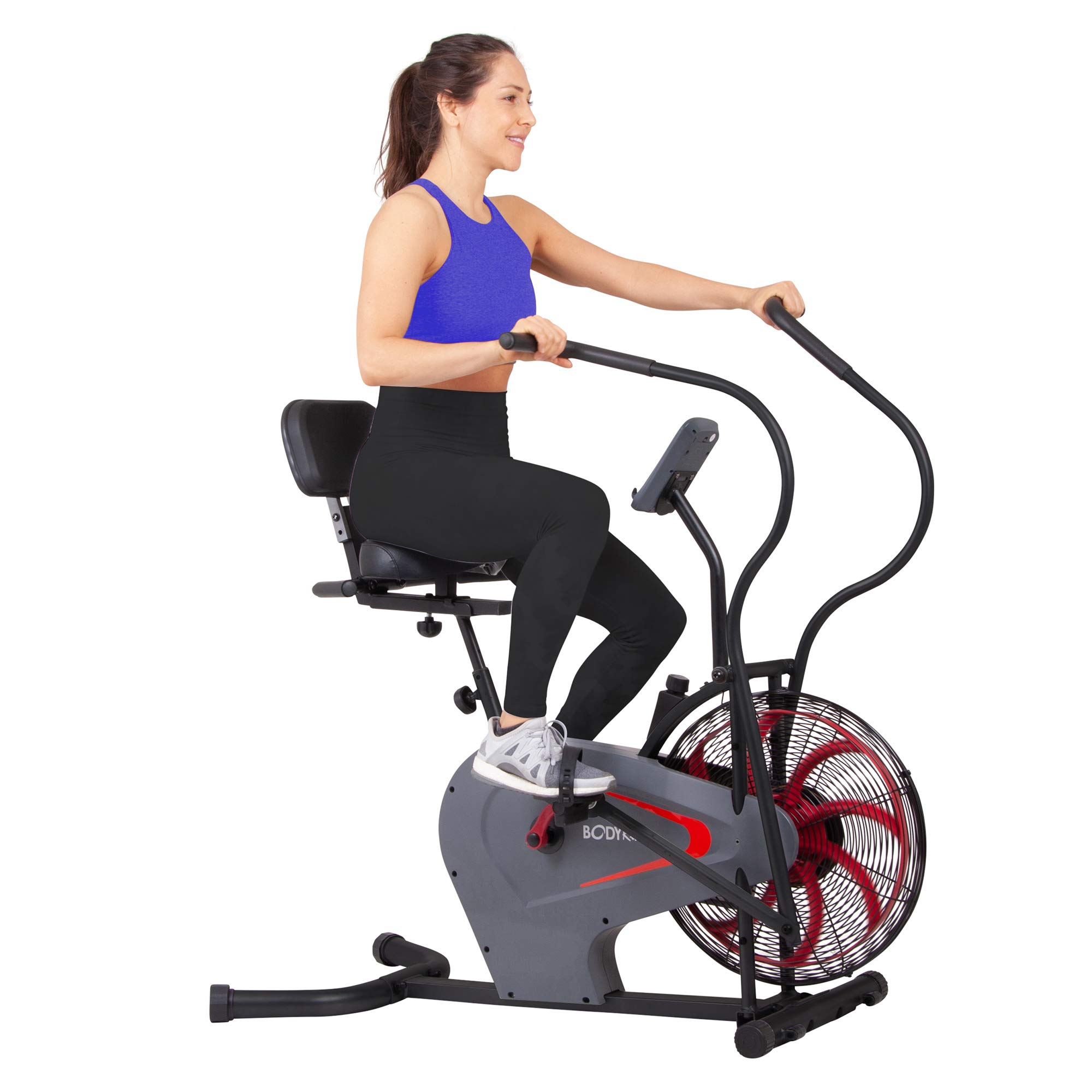 Body Rider BRF980, Upright Air Resistance Fan Bike with Curve-Crank Technology and Back Support