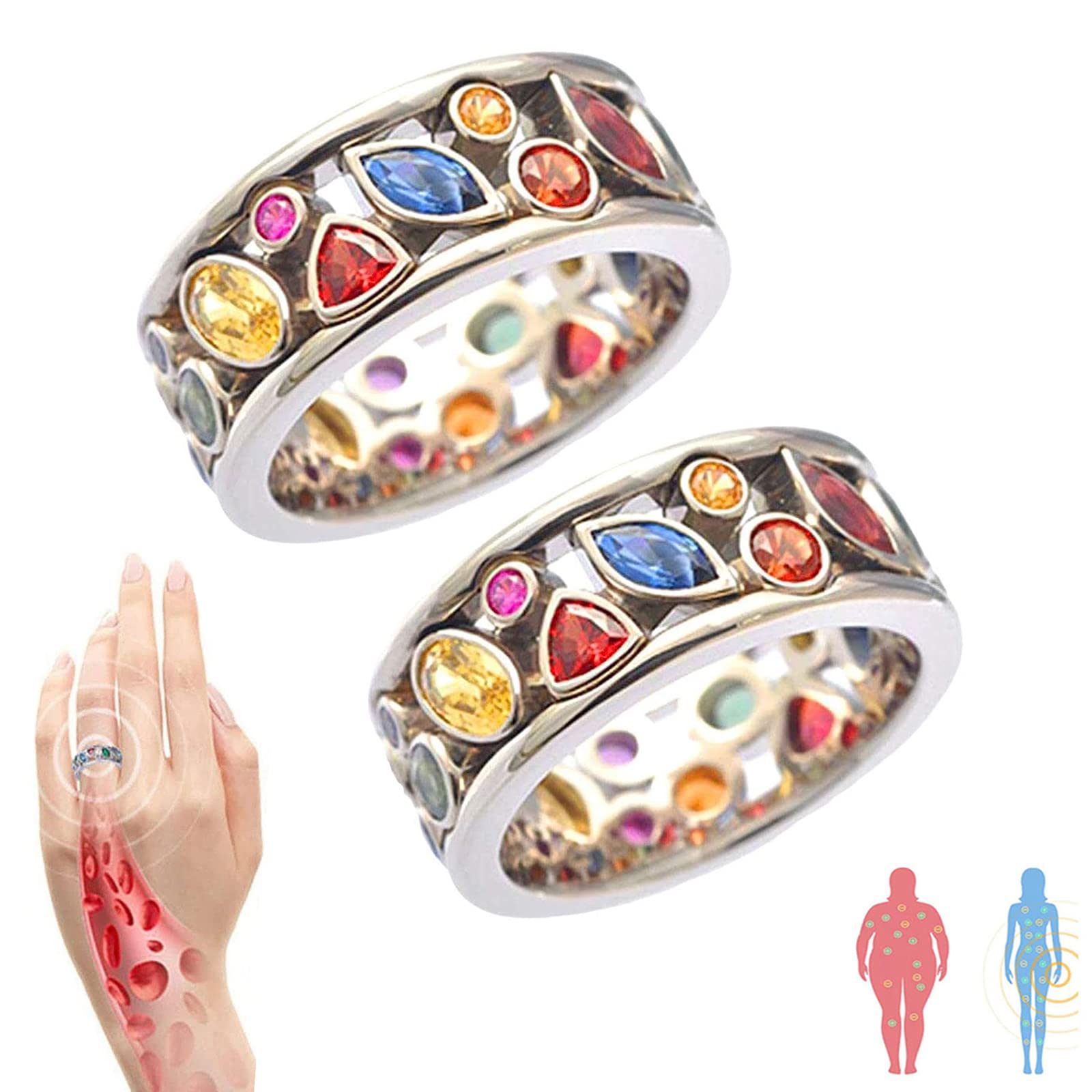 DIOWUS Torina Crystal-Quartz Ionix Ring,2Pcs Heathcryt Crystal-Quartz Ionix Ring Ionix Therapy Quartz Crystal ring for Women FLAVIE Lymphvity IonicDetox QuartzRing