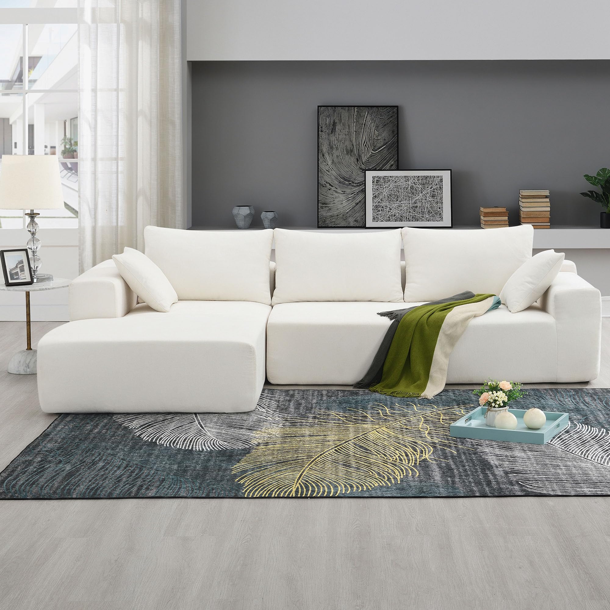 GNIXUU Chenille Modular Sectional Sofa, Modern Minimalist 2 Pieces Deep Cloud Sectional Couches for Living Room, Comfy Upholstered 4-Seater L-Shaped Sofa with Chaise(109" Cream White)