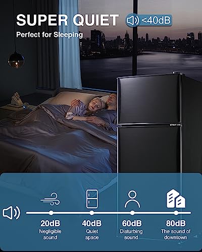 Kazigak Compact Refrigerator Double Door Mini Fridge with Freezer, 3.5 CU FT Mini Refrigerator with 7 Level Adjustable Thermostat for Office, Dorm, Apartment, Black