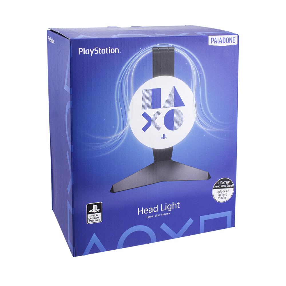 Paladone PlayStation Light Up Headphone Stand, Turns On When Headphones are Placed, USB Powered Headset Stand for Gamers, PlayStation Gaming Setup Desk Accessories
