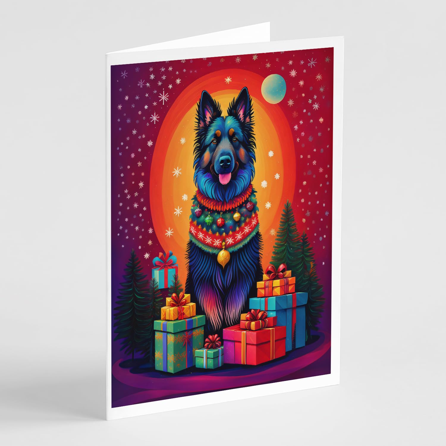 Caroline's Treasures DAC3040GCA7P Belgian Sheepdog Holiday Christmas Greeting Cards Pack of 8 Blank Cards with Envelopes Whimsical A7 Size 5x7 Blank Note Cards