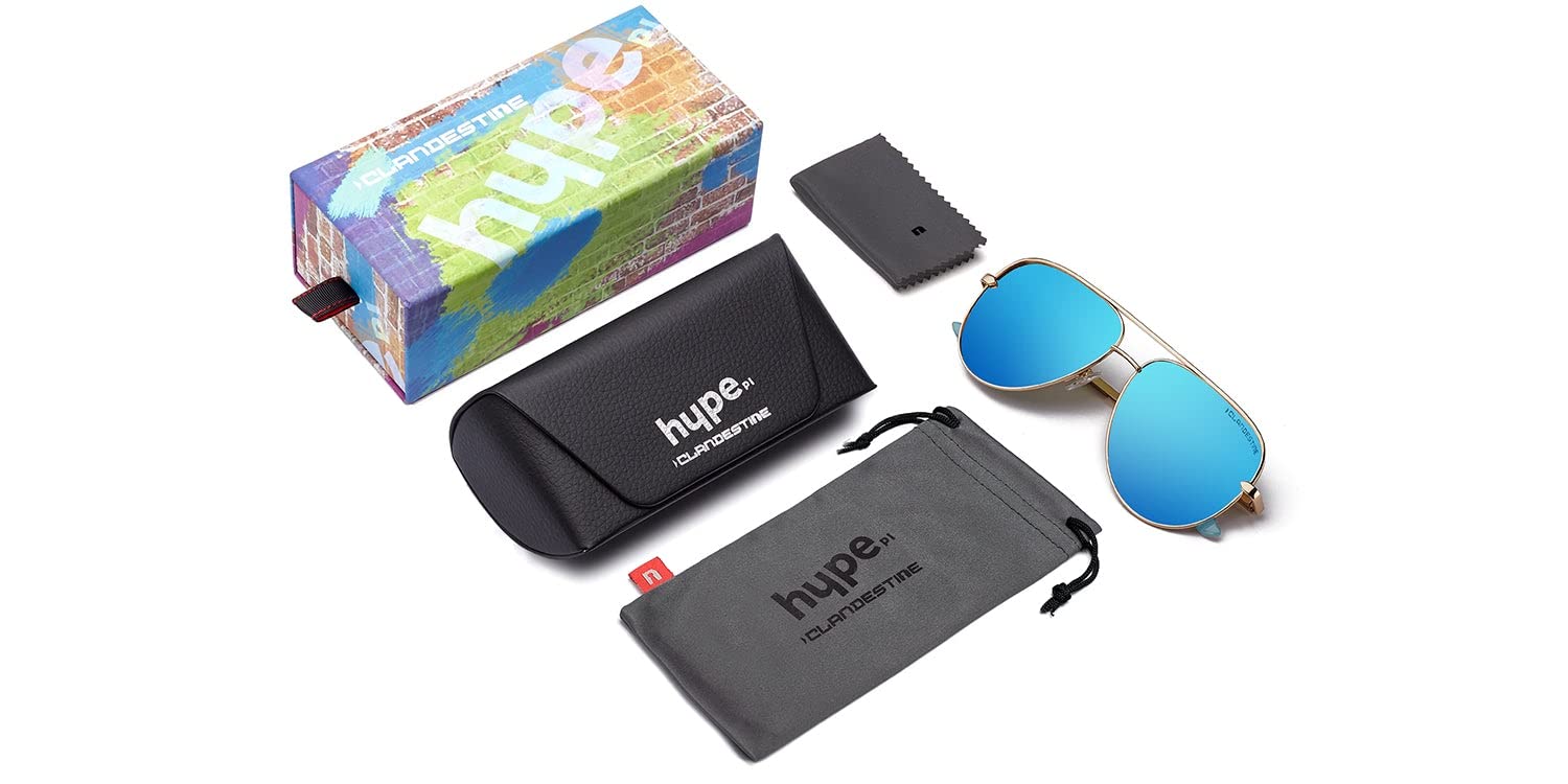 CLANDESTINE Panorama Gold Light Blue by HYPE - Nylon HD Men & Women Sunglasses