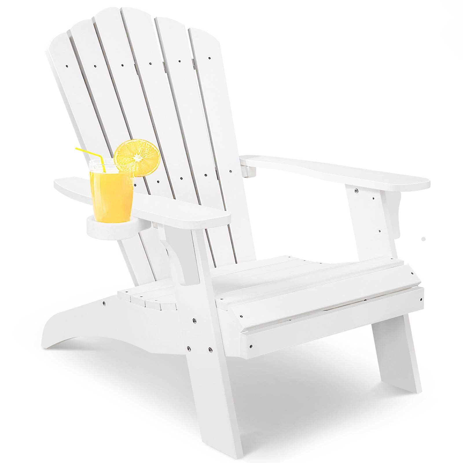 Hitwby Oversized Poly Lumber Adirondack Chair with Cup Holder, Fade-Resistant Lounge Chair with 350lbs Duty Rating, All-Weather Chair for Fire Pit & Garden, 38L 30.25W 41.5H (White) …