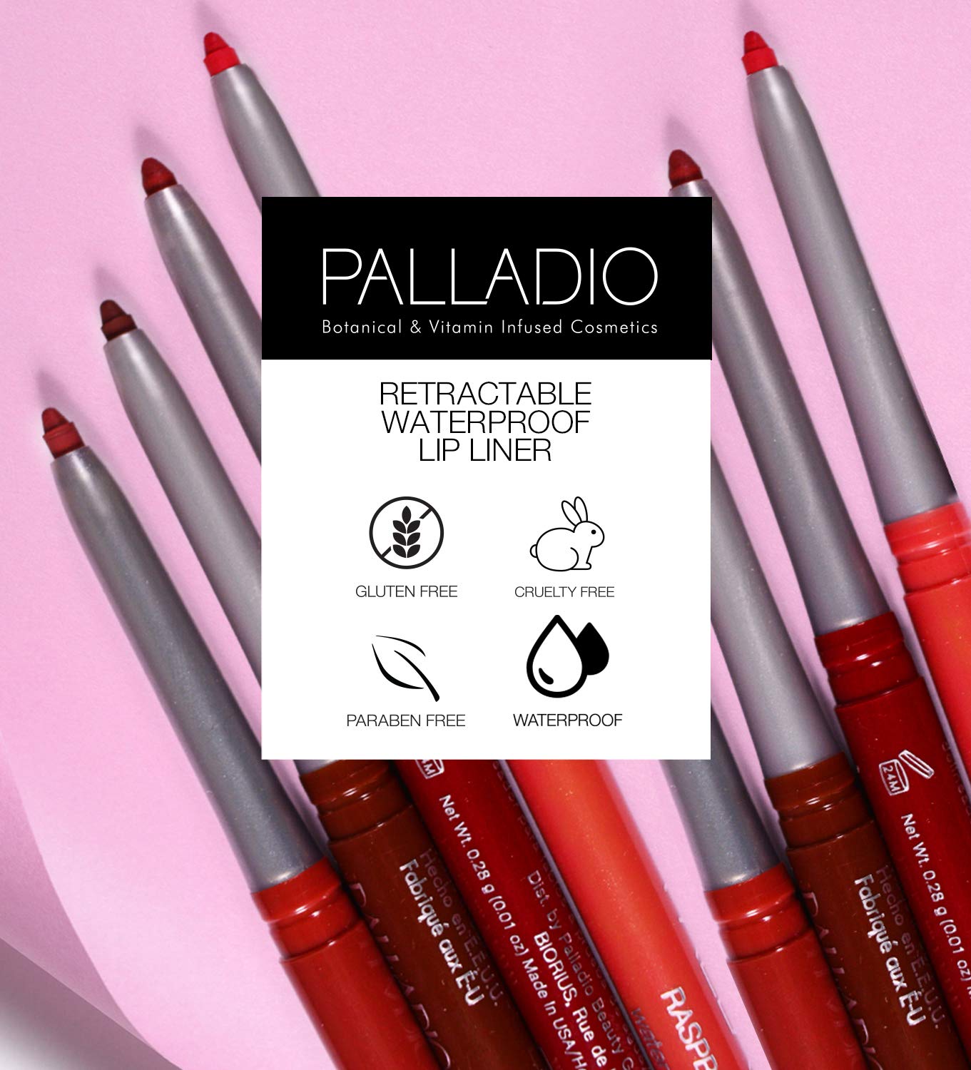 Palladio Retractable Waterproof Lip Liner High Pigmented and Creamy Color Slim Twist Up Smudge Proof Formula with Long Lasting All Day Wear No Sharpener Required, Sand, 1 Count
