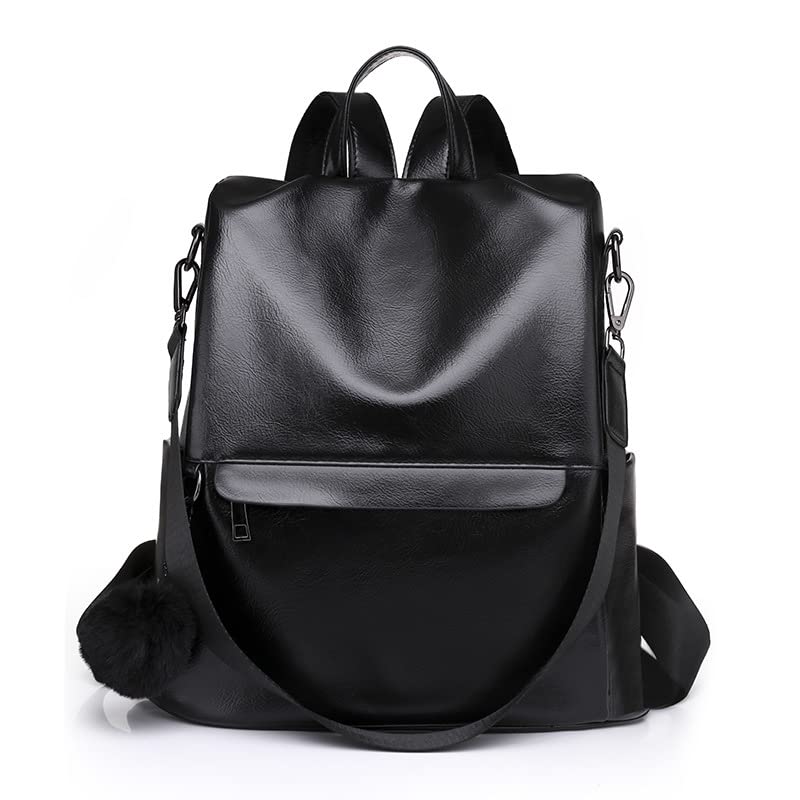 Logbagpa women Fashion backpack Purses PU Leather Anti Theft Large Ladies Handbags and Shoulder Travel Bags (1-BLACK)