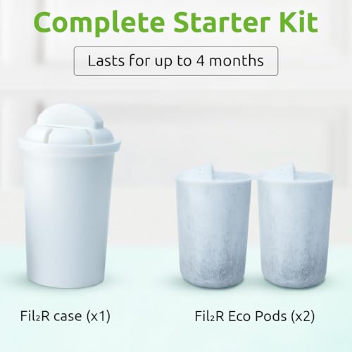 Fil₂R Reusable Water Filter Replacement - Compatible with Brita & PUR Pitchers -Recyclable Casing - Natural Coconut Shell Activated Carbon - Active Filtration - Easy Pod Replacement - Low Waste Design
