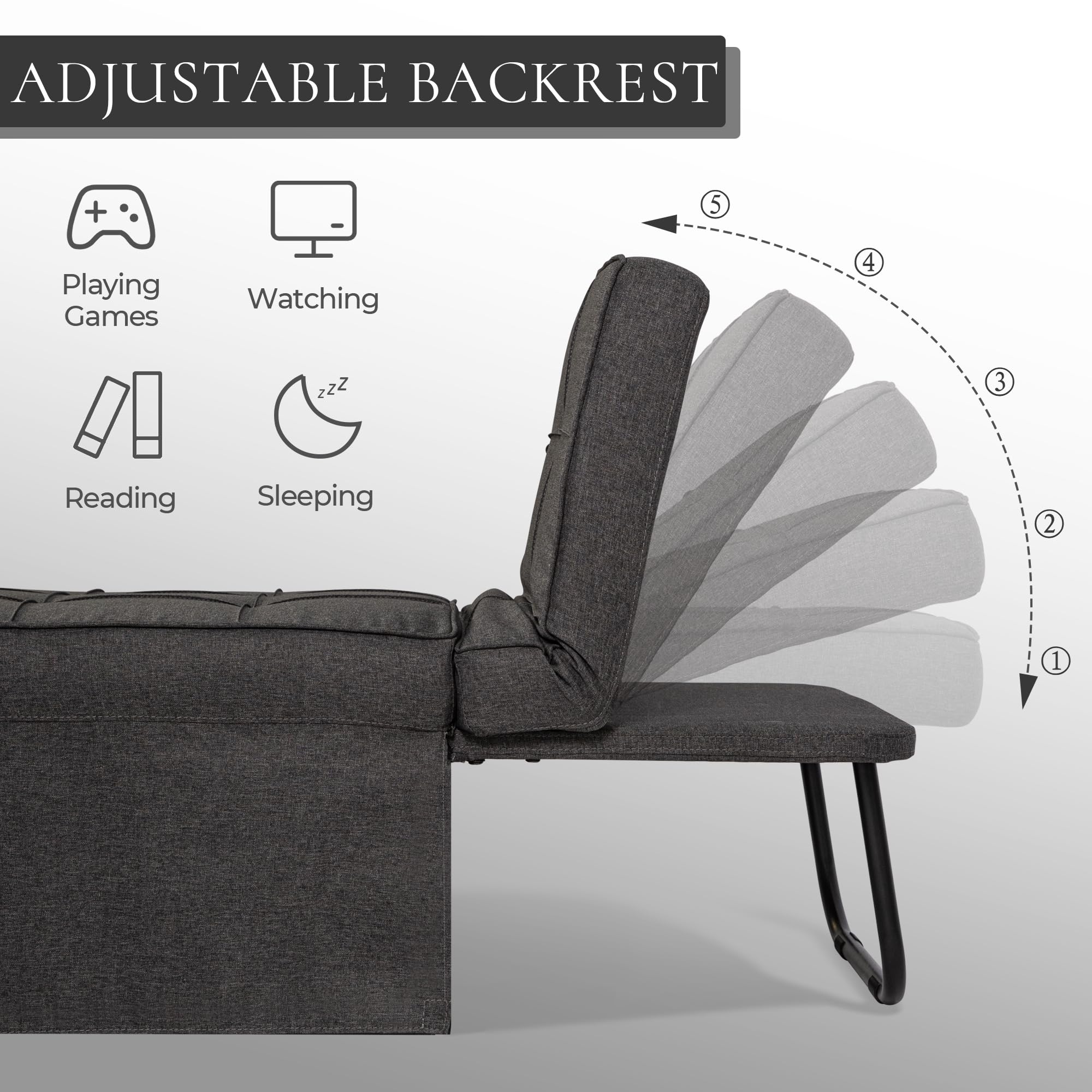 FHFO 4 in 1 Ottoman Bed Sleeper Chair Bed Folding Ottoman to Bed Chairs Breathable Linen Sofa Bed with Adjustable Backrest Pillow for Living Room Apartment Office, 28β Width, Dark Grey