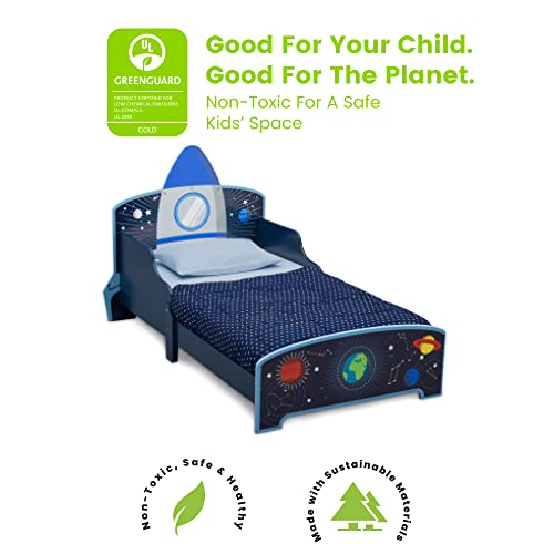 Delta Children Wood Toddler Bed, Space Adventures Rocket Ship + Simmons Kids Quiet Nights Dual Sided Crib and Toddler Mattress (Bundle)