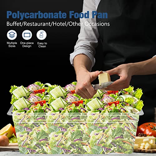 Restlrious Food Pan Full Size Plastic 8" Deep Chafer Food Pan Polycarbonate, Clear 3 Pieces Stackable Food Pan with Capacity Indicator for Food Storage in Kitchen, Restaurant, Foodservice Area