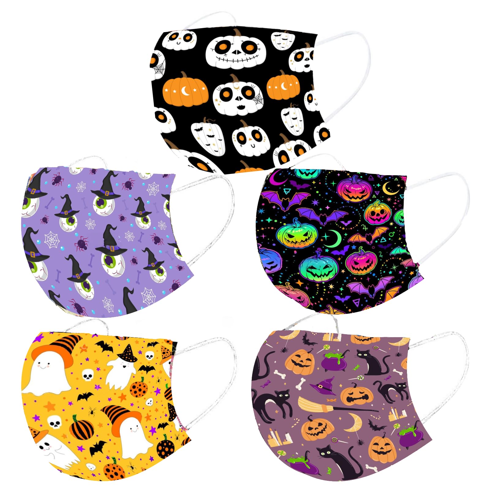 GOGCIAO Halloween Disposable Face Cover with Designs for Adults Women,3-Ply Pumkin Printed Pattern with Nose Wire,50Pcs (Halloweenn B)