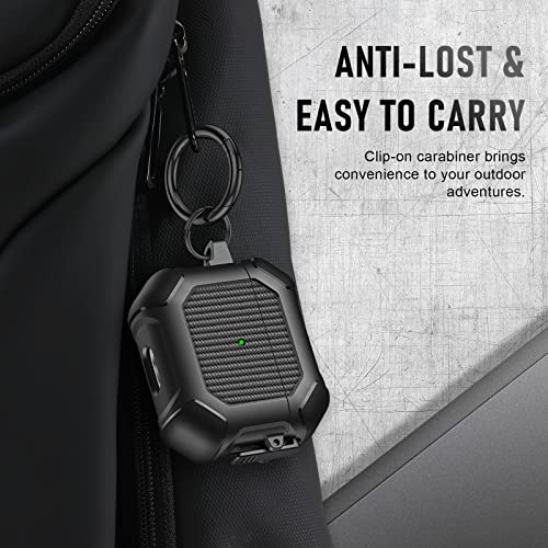 Maxjoy for for Airpods 3rd Generation Case, Carbon Fiber Secure Lock Clip Full Body Shockproof Hard Shell Protective Apple for Airpods 3 Case Cover with Keychain for AirPod 3rd Gen 2021 for Men, Black