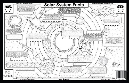Tot Talk Solar System Educational Placemat for Kids – Made in USA – Durable, Double-Sided, Space Learning Placemat with Planet Facts & Quizzes – Waterproof, Wipeable, 17.5” x 11.5”
