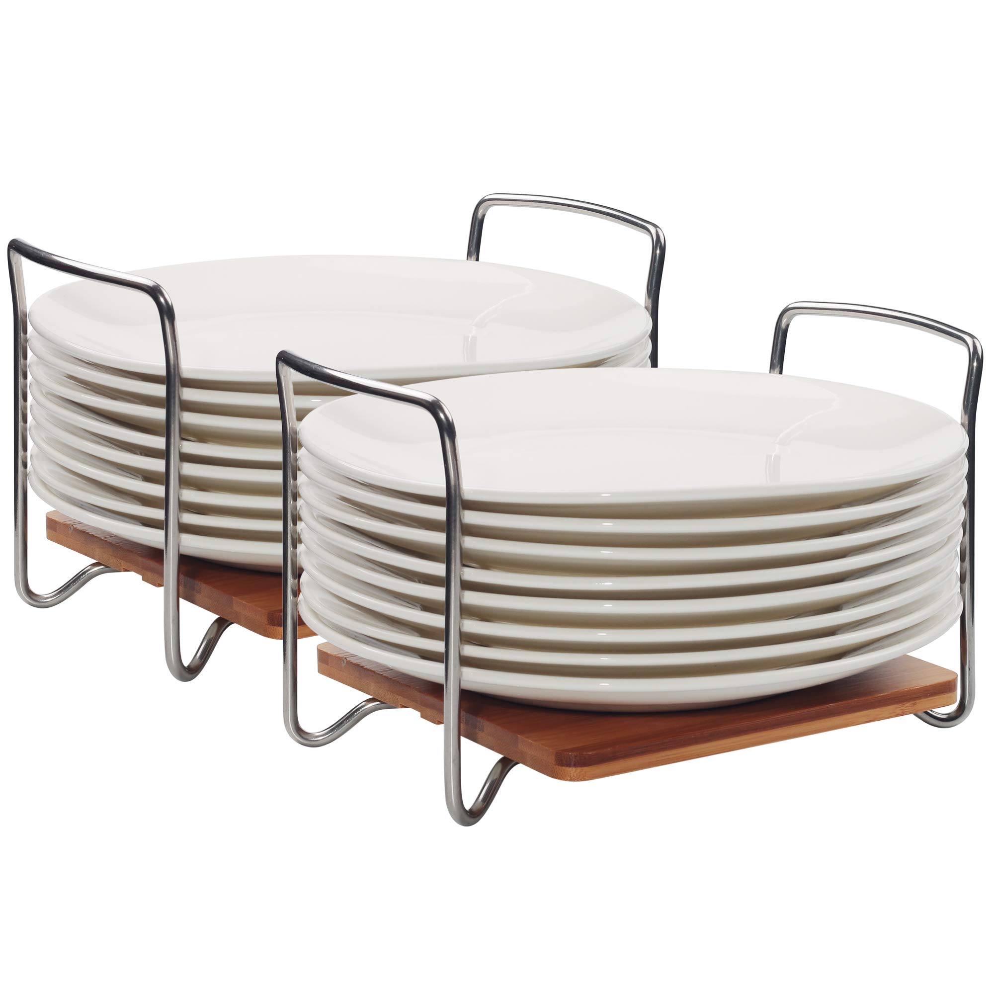 E-ROOM TREND Plate Rack Stands Dish Holder Organizer Adjustable Size 2 Pack for 9" to 13" Plates, Dish Storage Rack for Kitchen Drawer, Cabinets, Shelf, Cupboard, Corner(A042)