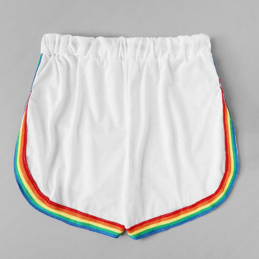 Shakumy Women Rainbow Elastic Waist Workout Yoga Shorts Casual Summer Bowknot Plus Size Running Athletic Shorts Hot Pants