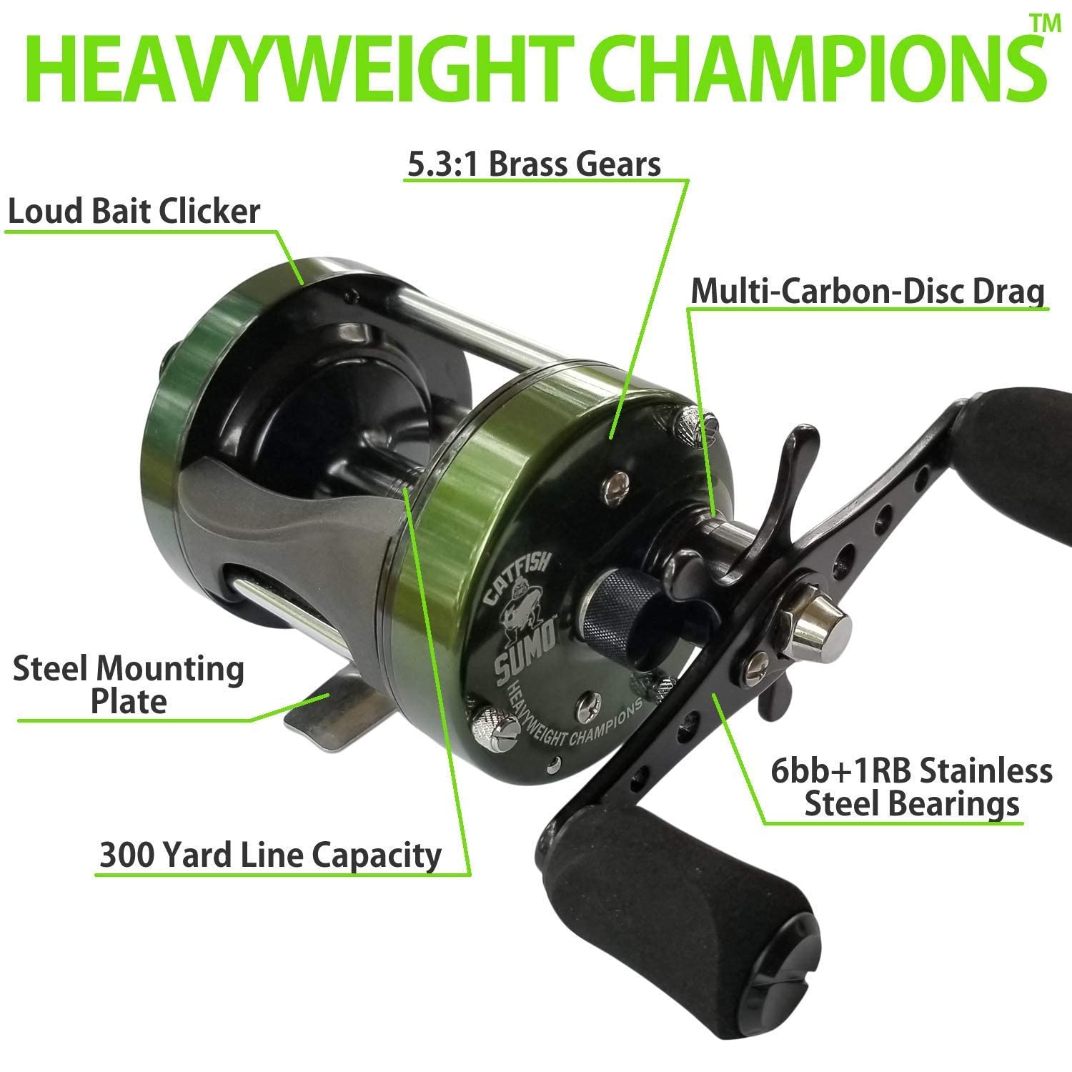 Combo Deal: Chop Stick + Heavyweight Championship Reel, Strong Enough for Trophy Catfish, Sensitive Enough for Channel Catfish