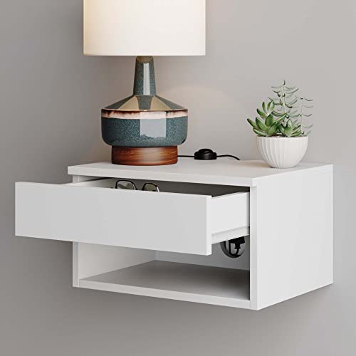 Nathan James Jackson Modern Floating Bedside Nightstand with Drawer, 1, White