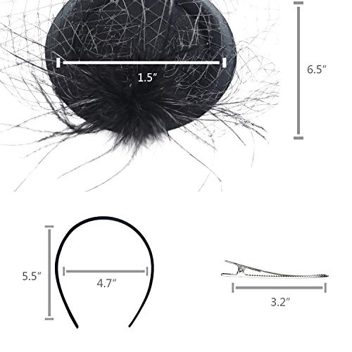 DRESHOW Fascinator Hat Cocktail Tea Party Bow Hat Netted Pillbox Hat with Hair Clip and Headband for Women and Girls