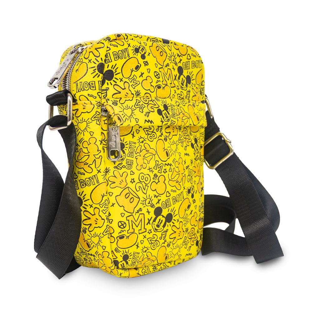 Disney Bag, Cross Body, Mickey Mouse Icon Doodles Collage, Yellows, Vegan Leather