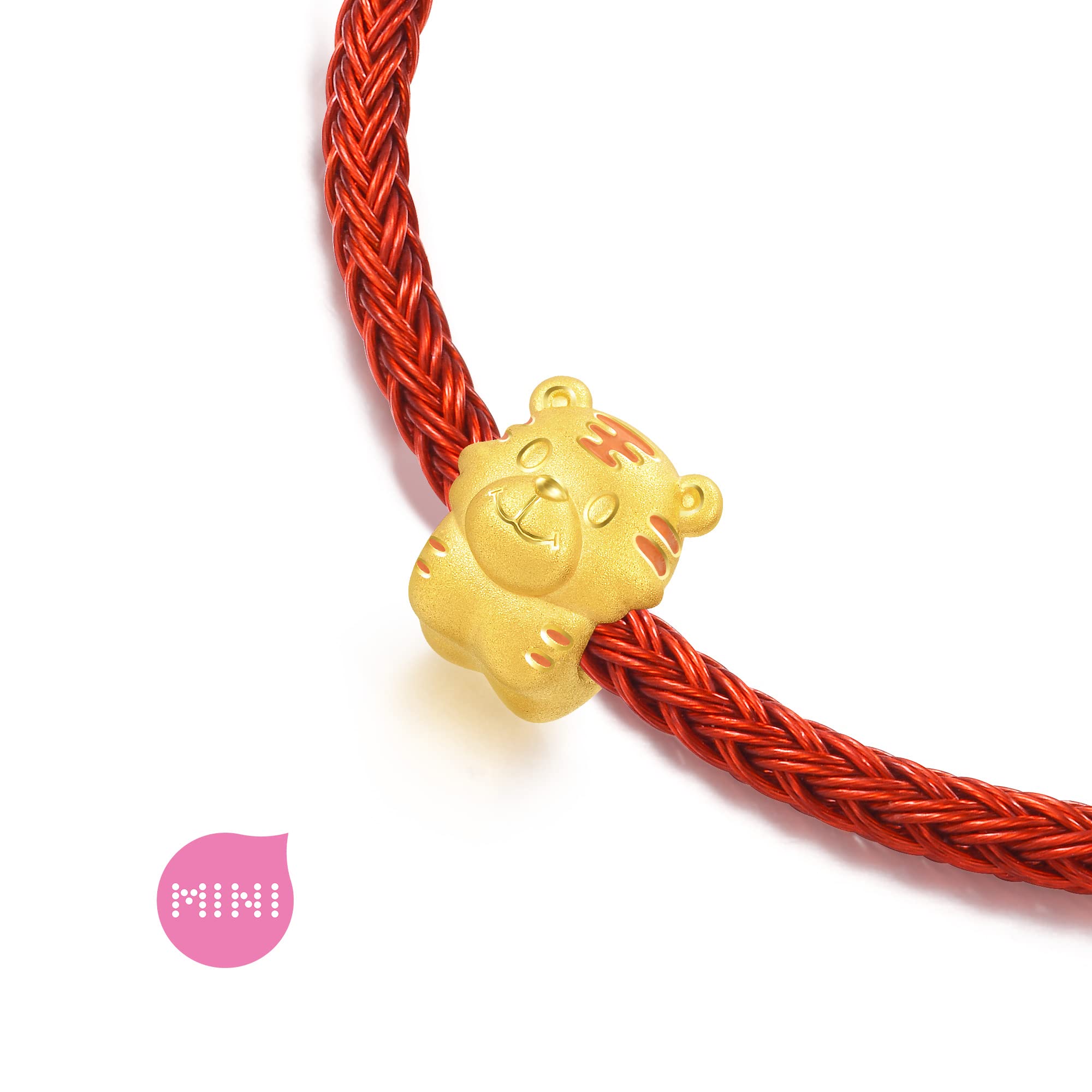 CHOW SANG SANG 999 24K Solid Gold Tiger Mini Charm Bracelet for Women 92958C (Gold, 19 CM)