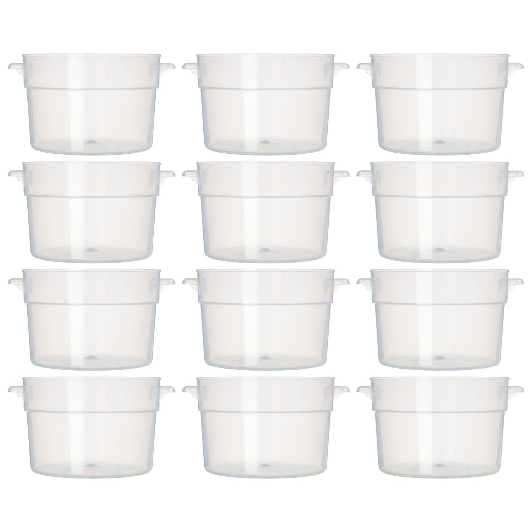 Carlisle FoodService Products Bain Marie Round Food Container Storage Container for Kitchen, Restaurants, Home, Plastic, 2 Quarts, Clear, (Pack of 12)