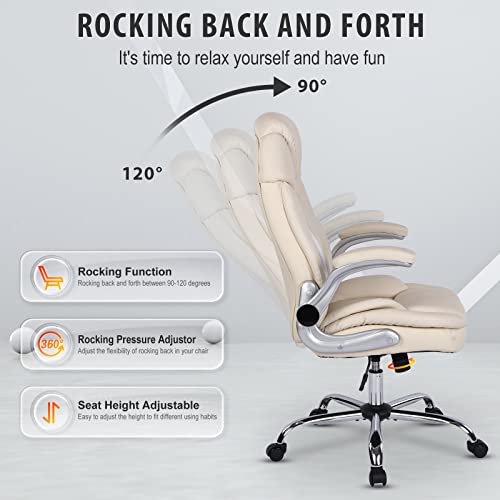 Comermax Ergonomic Executive Office Chairs with Adjustable Lumbar Support, 90-120° Rocking Managerial Chair Swivel Desk Chairs with Padded Flip-up Armrests (Orange), Medium(300lbs)