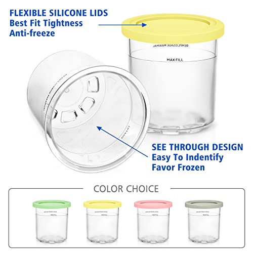 LOMILD 16oz. Extra Pint Containers, Replacement for Ninja Creami Pints And Lids-4 pack, Compatible with NC299AMZ NC301 NC300 Series, Dishwasher Safe & BPA-Free, Clear