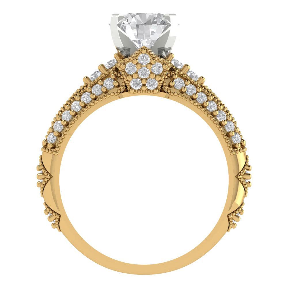 Clara Pucci 2.10ct Round cut Custom Engraving Pave White Sapphire Engagement Ring Band Wedding Bridal Set 14k 2 Tone Gold Size 4.25