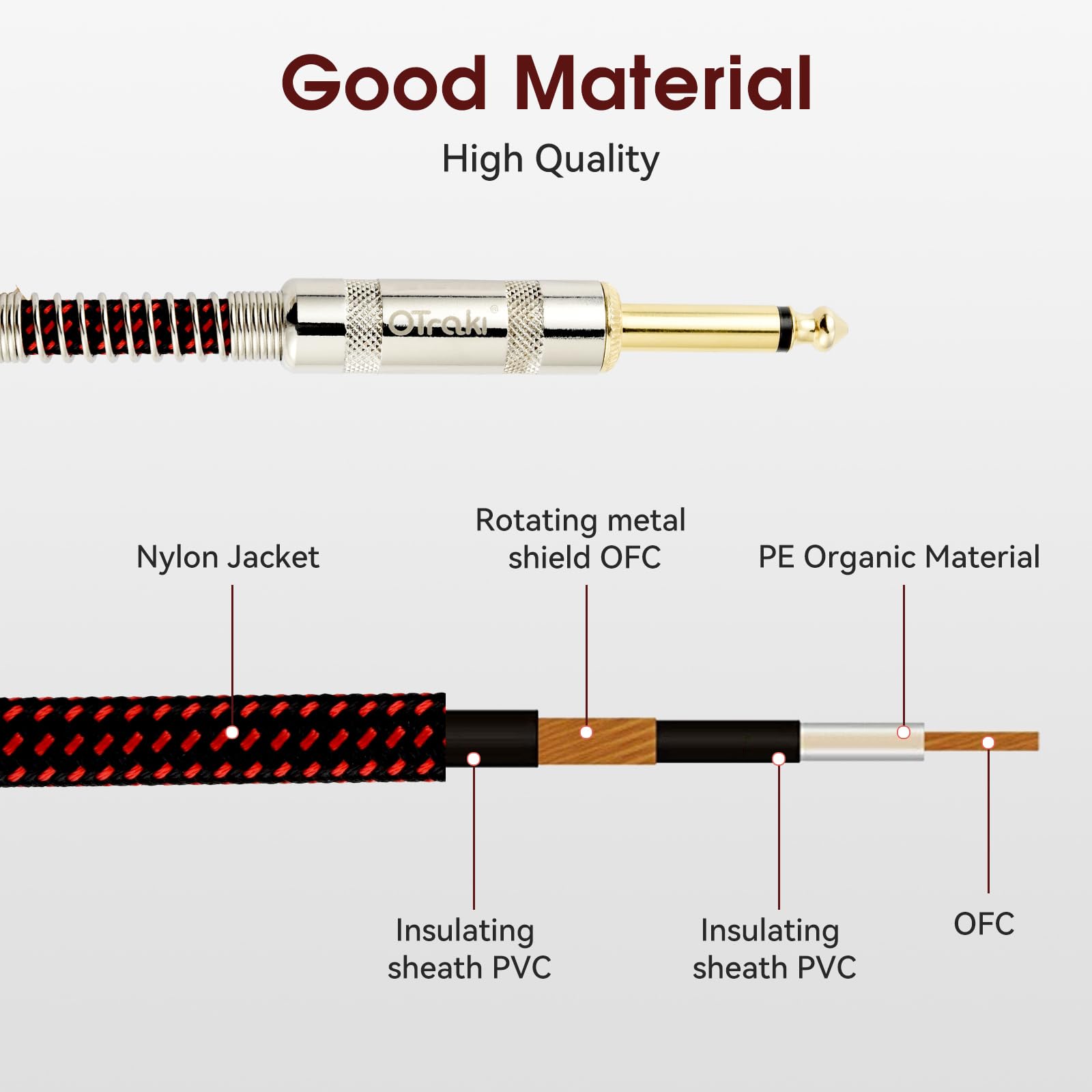 OTraki 3FT Guitar Cables 2 Pack Electric Guitar Chord 1/4 Inch Straight to Right Angle 6.35mm Gold Plated TS Plug Nylon Connect Guitar Instrument Cable for Guitar Bass Drum Audio Device 1M