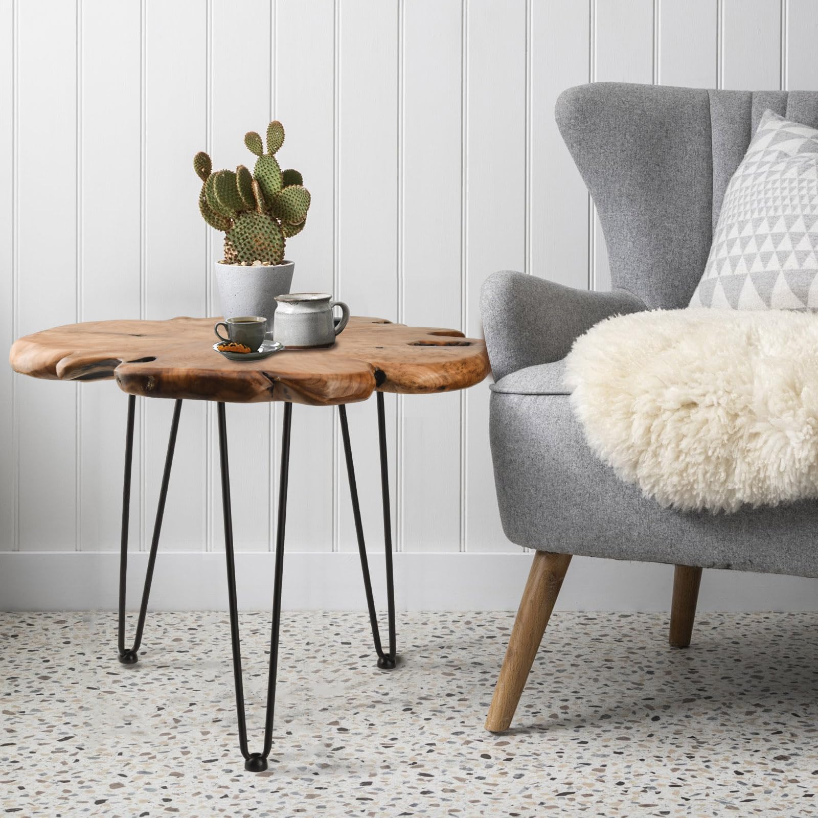 HOEGMST 23.6 Inch Live Edge Side Table, Wood Freeform Small End Table with Waterproof, Rustic Accent Table Unique for Living Room, Bedroom, Home