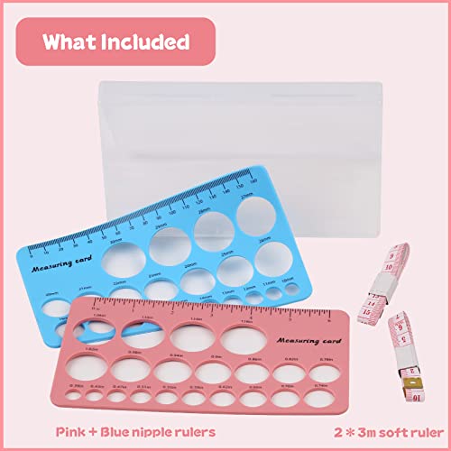 Nipple Rulers for Flange Sizing 4PCS, Breast Pump Shield Nipple Measurement Tool for Flanges with 2 Soft Rulers, Circle Templates Ruler for New Mothers, Silicone, Double Side Print, 100% BPA Free