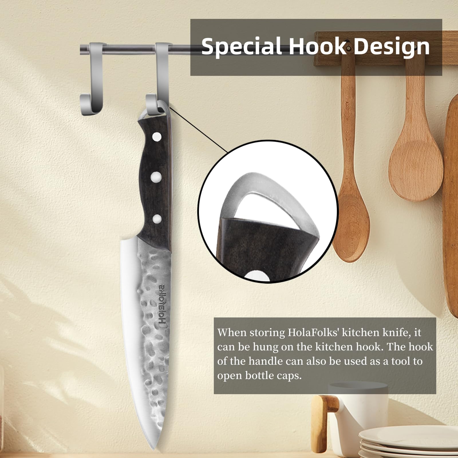 HolaFolks Chef Knife, 8 Inch Professional Kitchen Knife High Carbon Stainless Steel Butcher Knife Ultra-Sharp Boning Knife with Ergonomic Handle Gift Box Home Restaurant