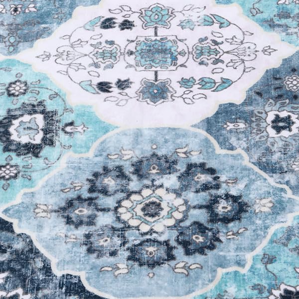 FLYRUGGO Area Rugs, 5x7 Washable Boho Throw Rug Indoor, Moroccan Trellis Bohemian Ultra Soft Large Non-Slip Carpet for Living Room Dining Room Office Bedroom (001-Blue White/Multi, 5x7)