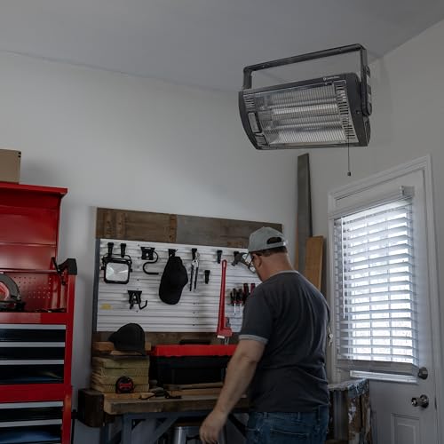 Comfort Zone Ceiling Mounted Space Heater, 90 Degree Adjustable Tilt, Dual Quartz, Radiant, Electric, Safety Grille, Overheat Protection, Hardware Included, Ideal for Workshop, Garage, 1,500W, CZQTV5M