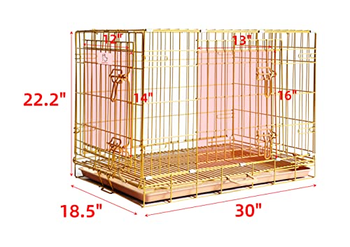 HOMEY PET Gold Color Folding Design Dog Crate Puppy Kennel with Removable Floor Grid and Pull Out Tray