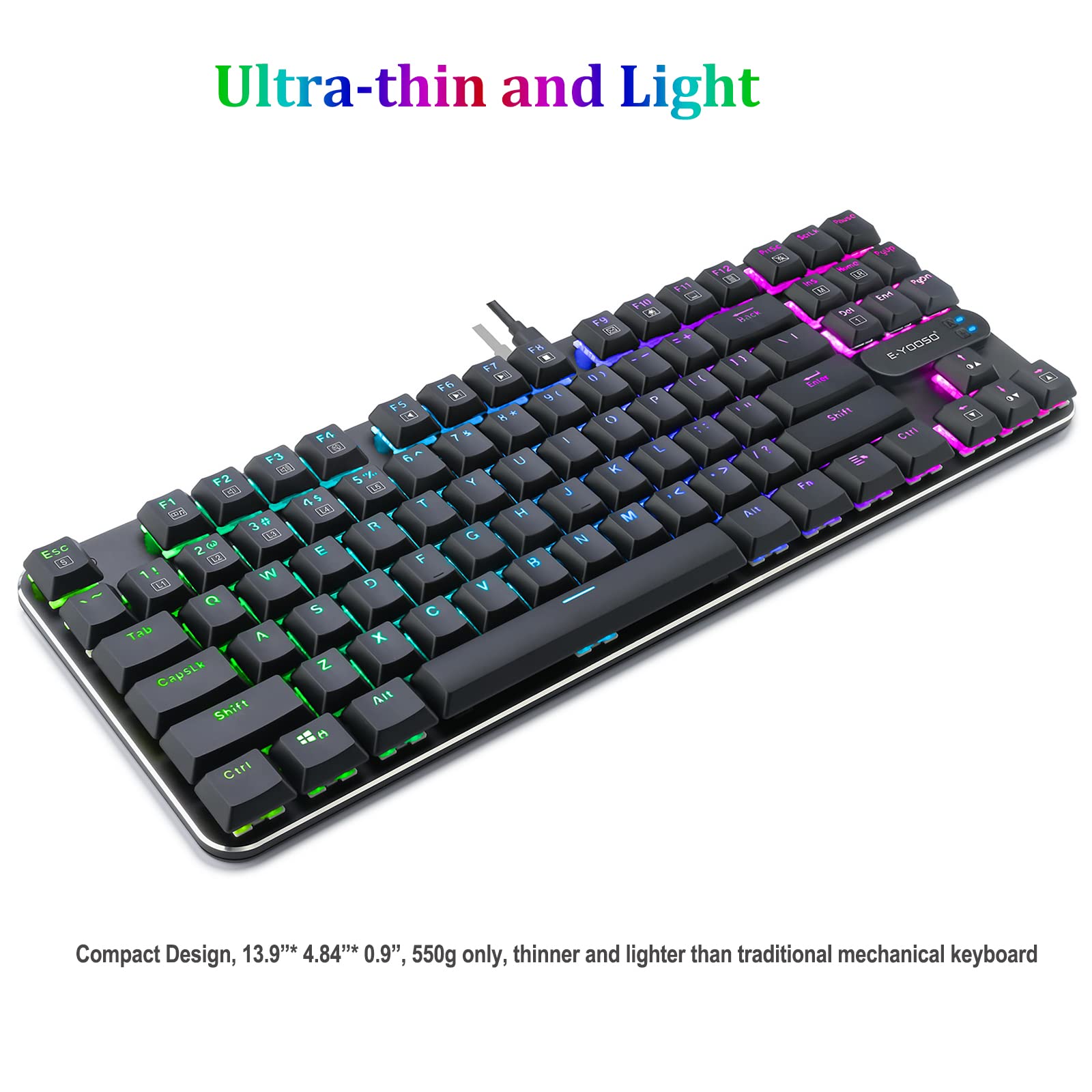 DEANEEK Mechanical Gaming Keyboard Compact 87 Key Tenkeyless RGB Backlit Computer Keyboard with TKL Tenkeyless Hot-Swappable Ultra-Slim USB-C Anti Ghosting for PC, MAC Z-66 (Black-Blue Switch)