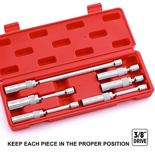 EMENTOL 6PCS 3/8" Drive Magnetic Swivel Spark Plug Socket Set, 12 Point, CR-V, Extension Sockets, Includes 9/16-inch, 5/8-inch, 13/16-inch, 14mm Sockets