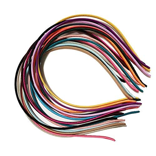 Carykon 20 PCS Women DIY Satin Fabric Covered Ribbon Headbands 5mm Width, Mixed Color.