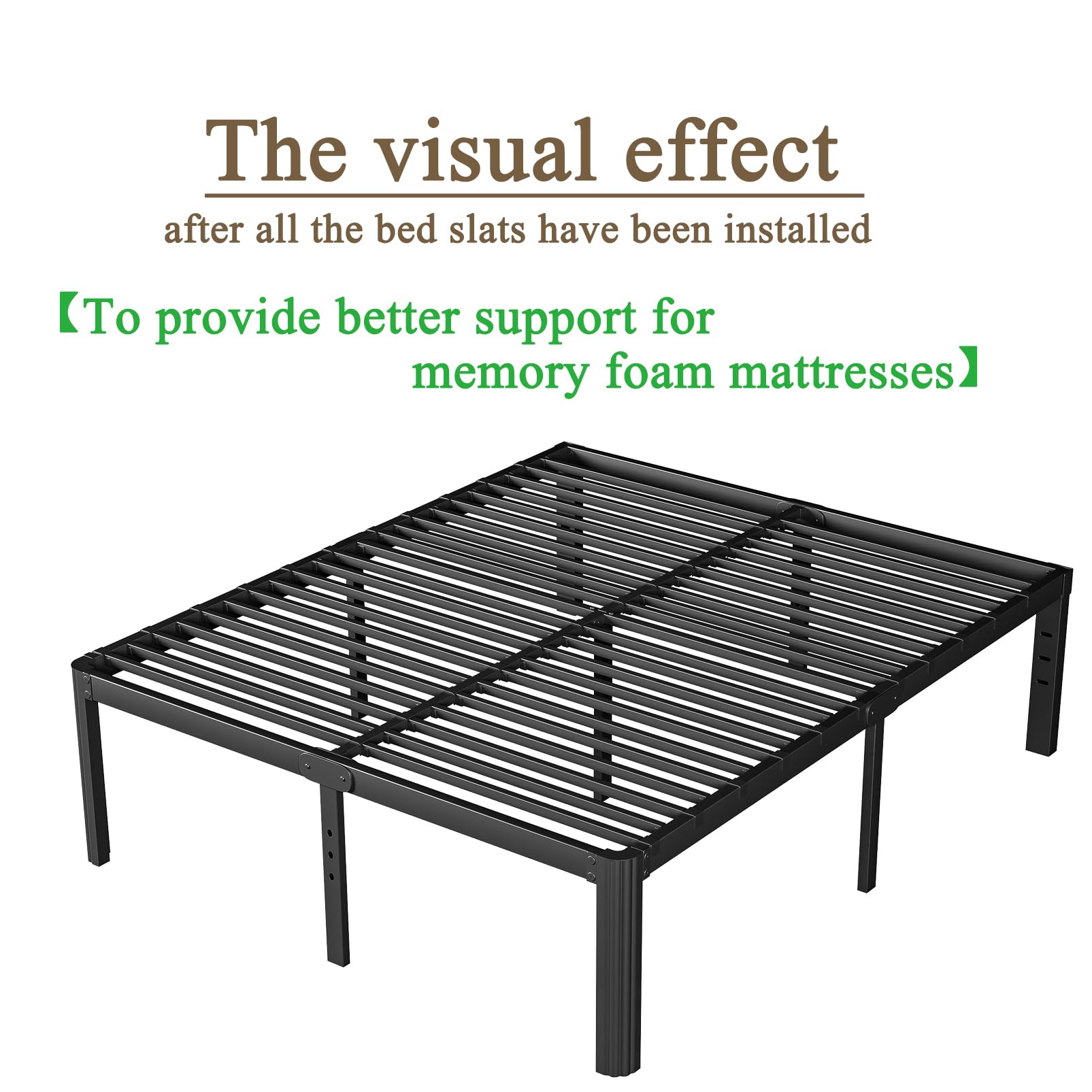 LAKKURI Metal Slats for Full Bed Frame, Full Bed Frame Slats Replacement for Extra Mattress Support, Easy Assembly, Enhance Support, Black