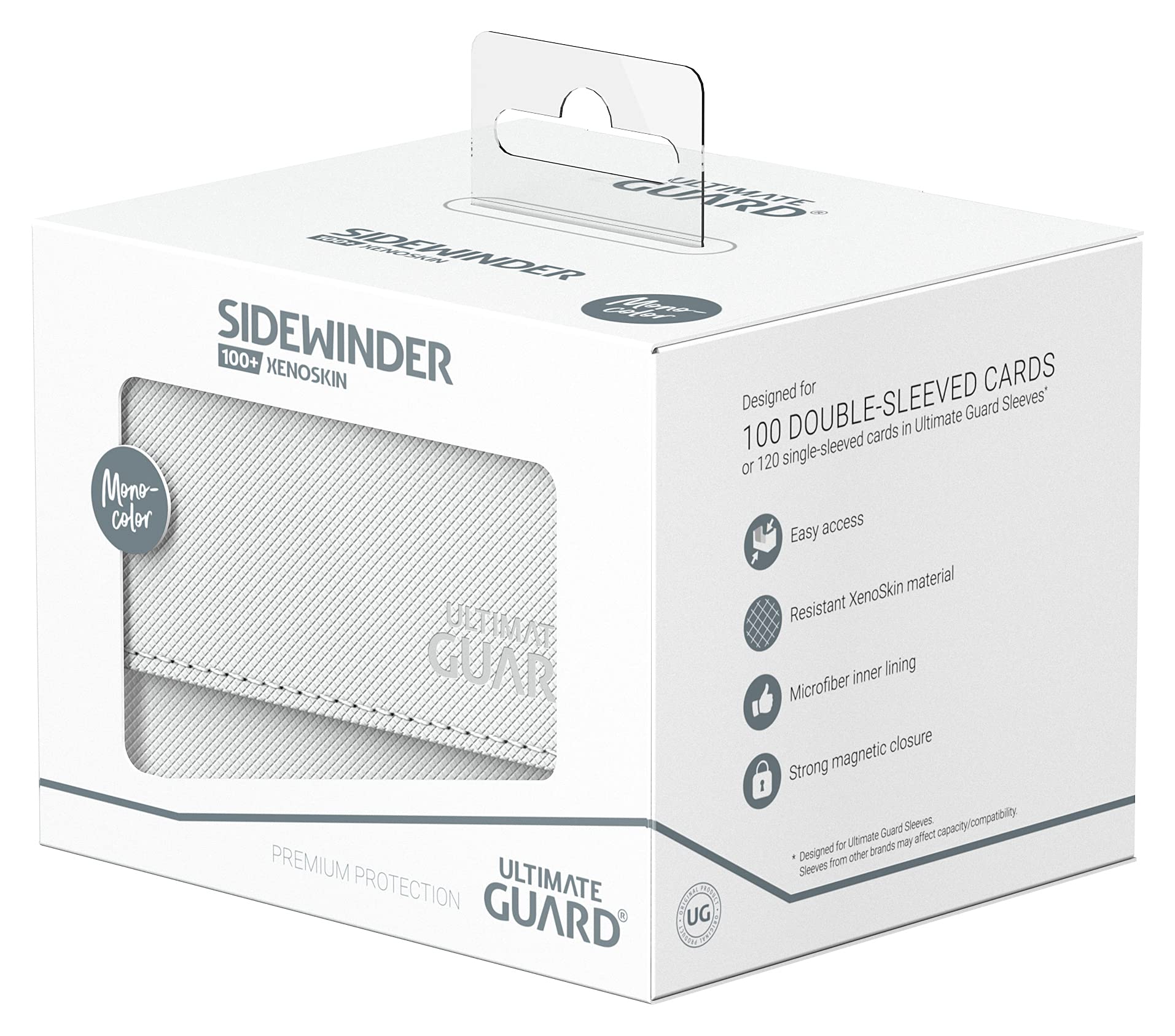 Ultimate Guard Sidewinder 100+, Deck Box for 100 Double-Sleeved TCG Cards, White, Magnetic Closure & Microfiber Inner Lining for Secure Storage