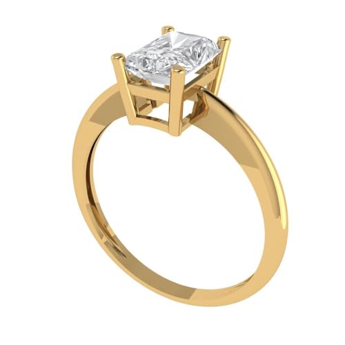 Clara Pucci 1.0 ct Radiant Cut Solitaire Moissanite Engagement Wedding Bridal Promise Anniversary Ring 18K Yellow Gold Size 3.5