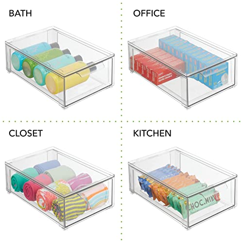 mDesign Plastic Stackable Bathroom Storage Organizer Bin with Pull Out Drawer for Cabinet, Vanity, Shelf, Cupboard, Cabinet, or Closet Organization - Lumiere Collection - 8 Pack - (Clear, 8 x 12 x 4)