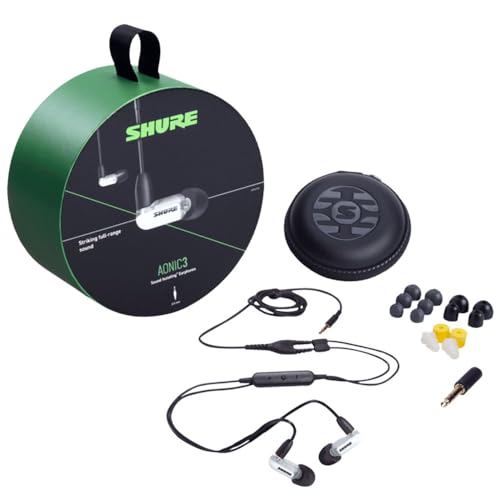 Shure AONIC 3 Wired Sound Isolating Earbuds, Clear Sound, Single Driver with BassPort, Secure in-Ear Fit, Detachable Cable, Durable Quality, Compatible with Apple & Android Devices - White
